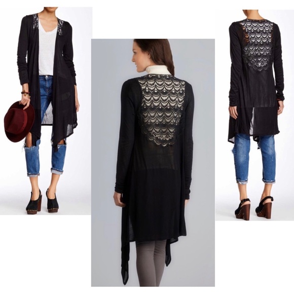 Vertigo Paris | Sweaters | Vertigo Paris Crochet Back Cardigan In Black ...
